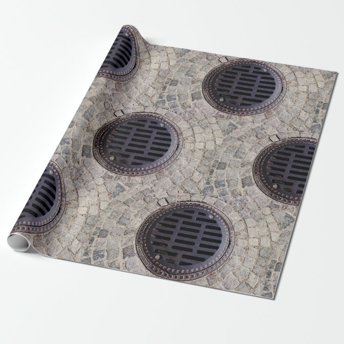 Manhole cover and cobblestone road wrapping paper | Zazzle.com