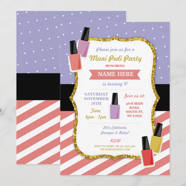 Mani Pedi Beauty Spa Birthday Party Pamper Polish Invitation | Zazzle