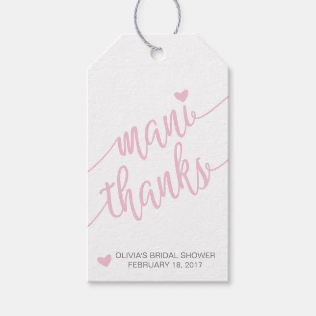 Mani Thanks Bridal Shower Thank You Tag, Pink Gift Tags | Zazzle