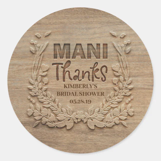Mani Thanks - Rustic Thank You Classic Round Sticker | Zazzle