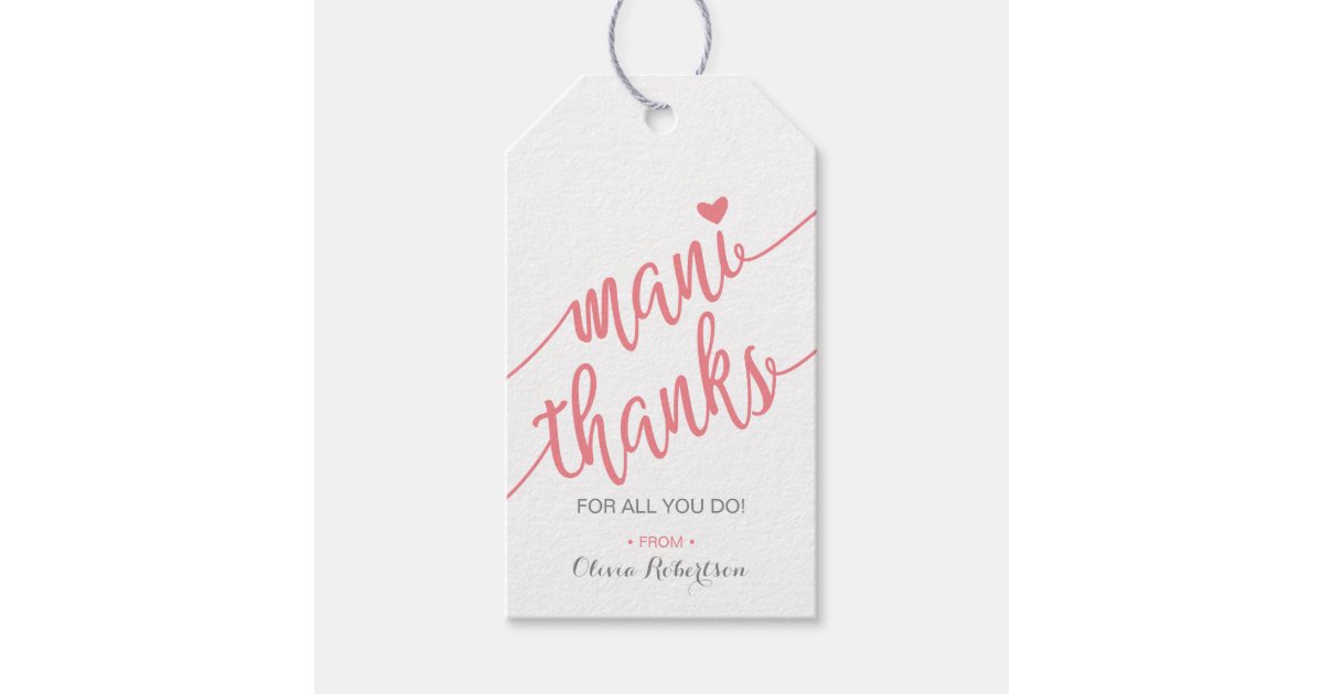 Mani Thanks Thank You Tag, Manicure Tag, Pink Gift Tags | Zazzle