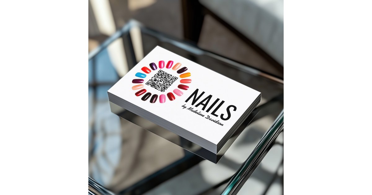 Manicure Nail Polish Scannable QR Code Basic White Business Card | Zazzle