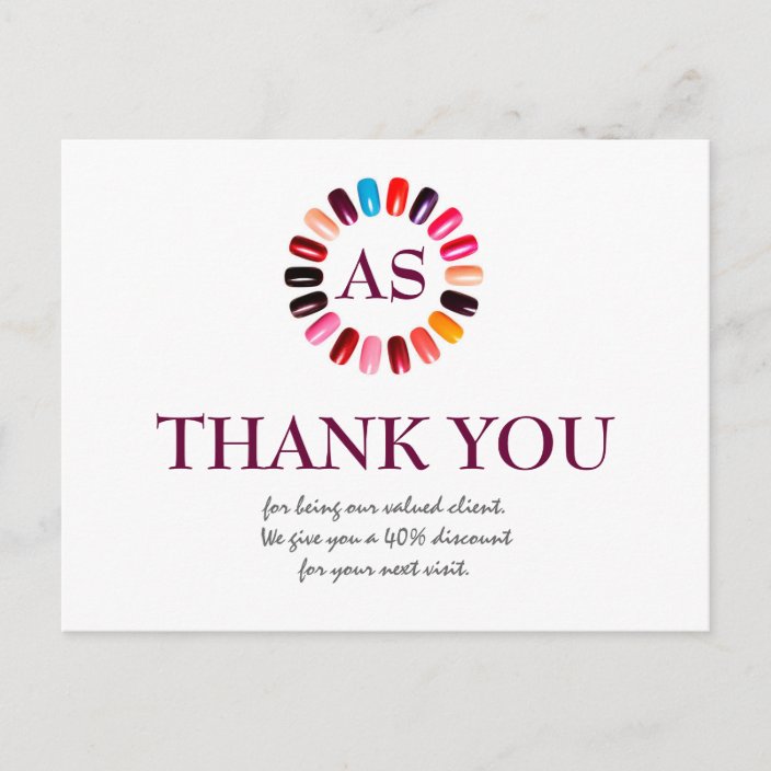 Manicure Nail Salon Simple White Thank You Coupon Postcard | Zazzle.com