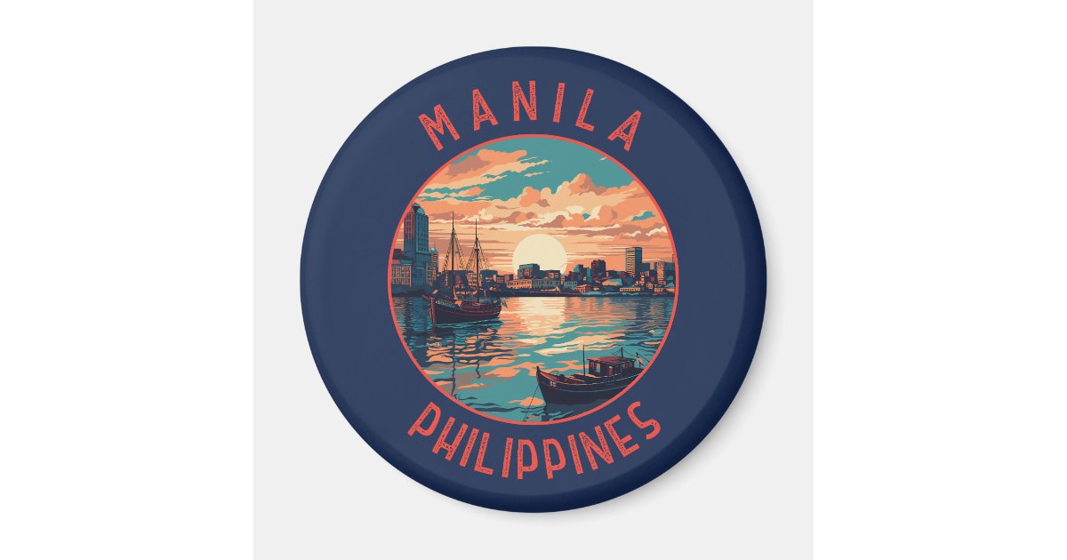 Manila Philippines Retro Distressed Circle Magnet | Zazzle