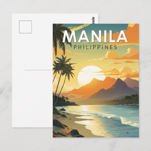 Manila Philippines Travel Art Vintage Postcard | Zazzle