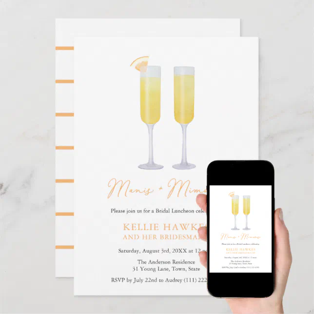 Manis and Mimosas Bridal Party Celebration Invitation | Zazzle