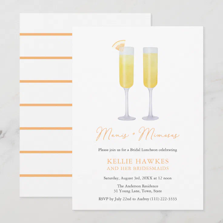 Manis and Mimosas Bridal Party Celebration Invitation | Zazzle