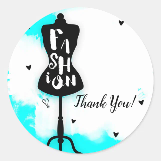 Mannequin FASHION Aqua & White with Hearts Favor Classic Round Sticker ...
