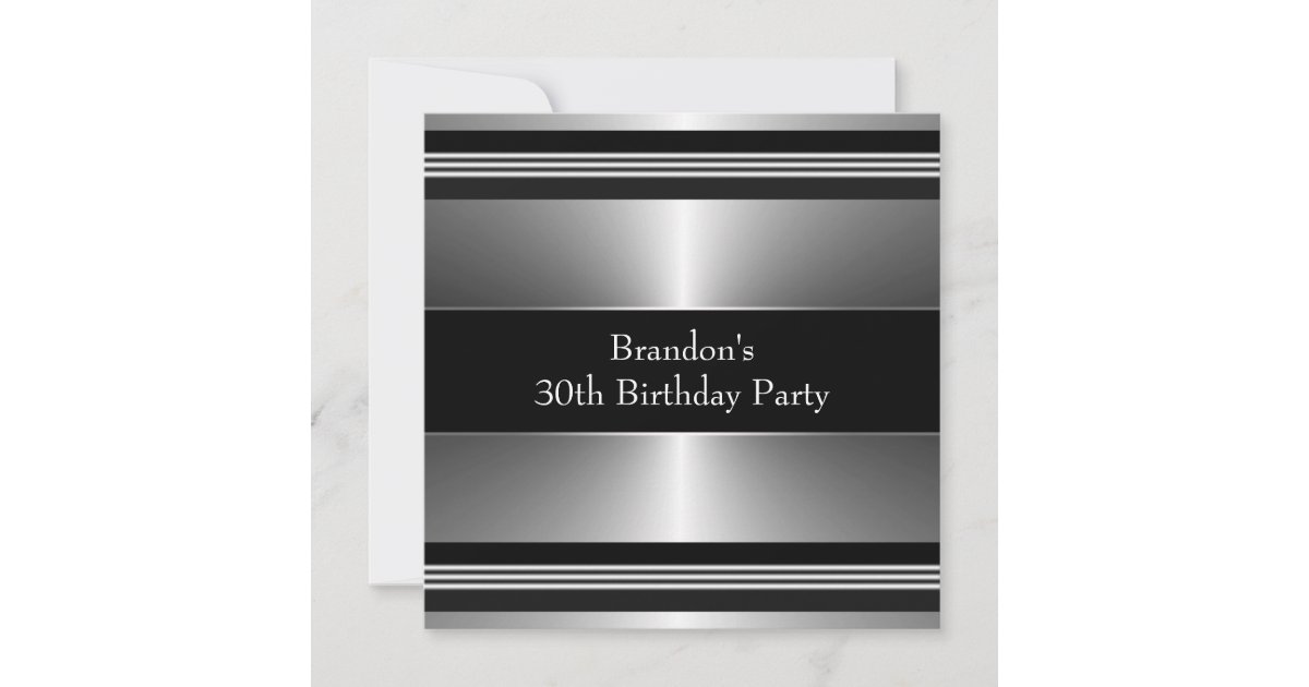 Mans Black and Silver Birthday Party Invitation | Zazzle