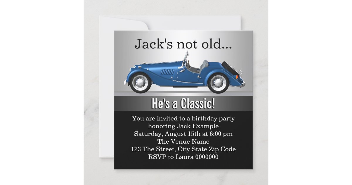 Mans Classic Car Birthday Party Invitation | Zazzle