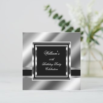 Mans Elegant Black Silver Birthday Party Mens 2 Invitation | Zazzle