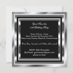 Mans Elegant Black Silver Birthday Party Mens 2 Invitation | Zazzle