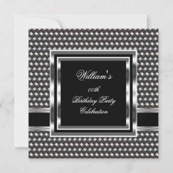 Mans Elegant Black Silver Birthday Party Mens Invitation | Zazzle