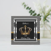 Mans Elegant Black Silver Birthday Prince King Invitation | Zazzle