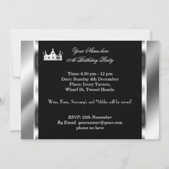 Mans Elegant Black Silver Prince King Birthday Invitation | Zazzle