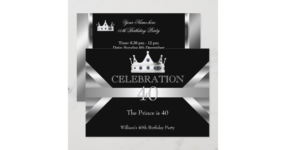 Mans Elegant Black Silver Prince King Birthday Invitation | Zazzle