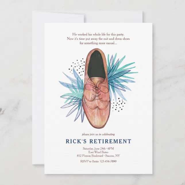 Man's Shoe Retirement Party Invitation | Zazzle
