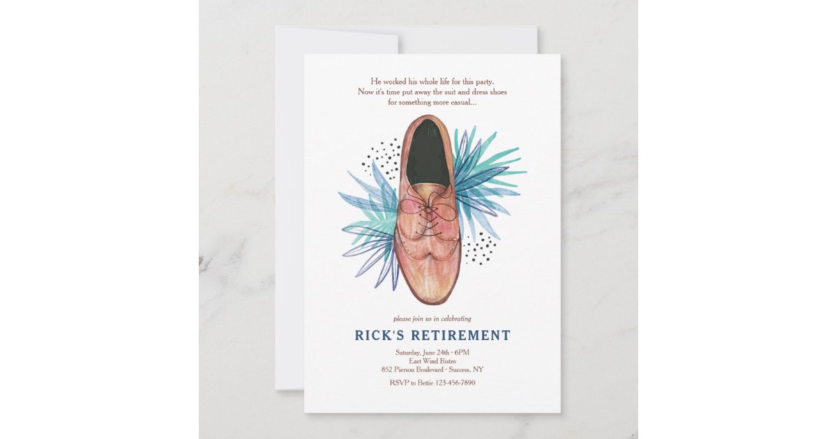 Man's Shoe Retirement Party Invitation | Zazzle