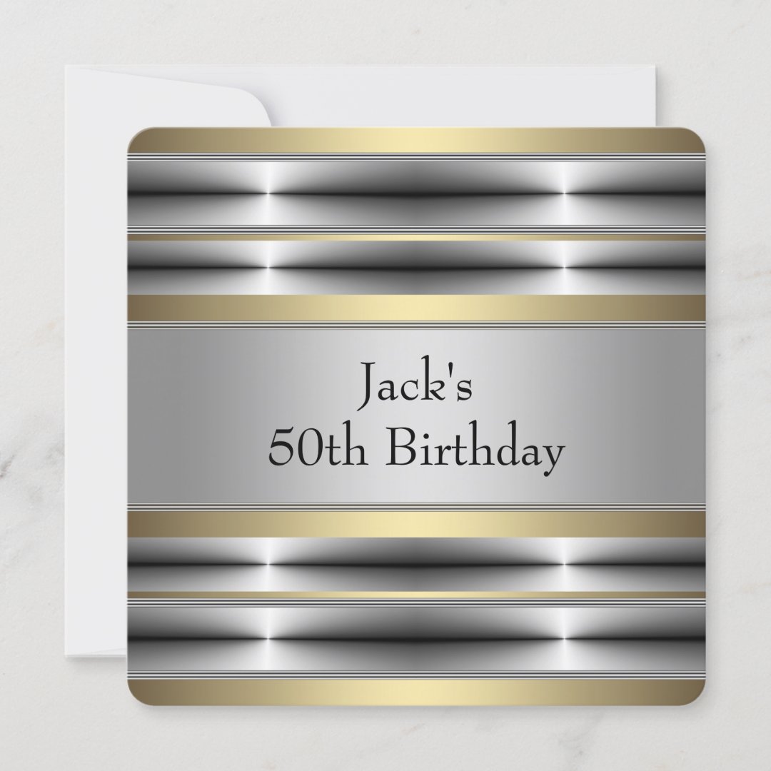 Mans Silver and Gold Birthday Party Invitation | Zazzle