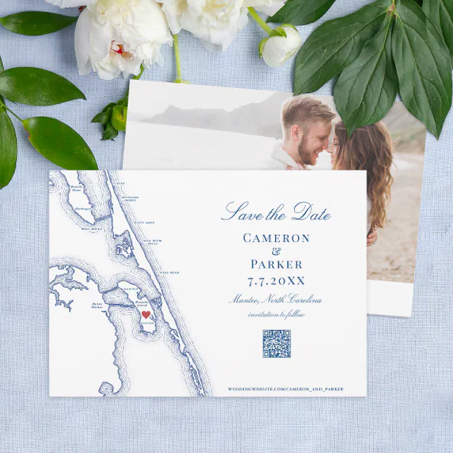 Manteo NC Outer Banks Map Elegant QR code Wedding Save The Date | Zazzle