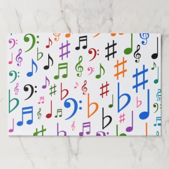 Many Colorful Music Notes and Symbols Paper Placemat | Zazzle
