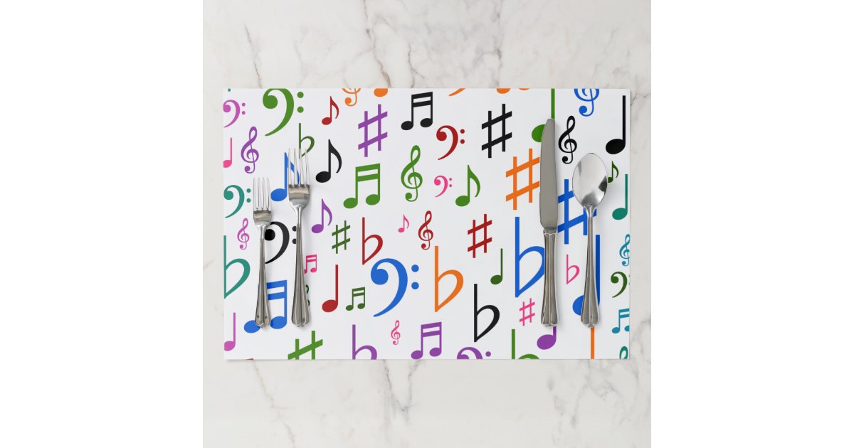 Many Colorful Music Notes and Symbols Paper Placemat | Zazzle