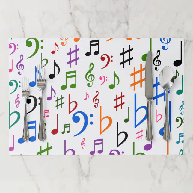 Many Colorful Music Notes and Symbols Paper Placemat | Zazzle