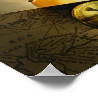 Map And Compass Poster | Zazzle