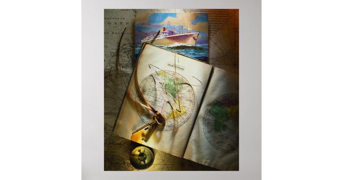 Map And Compass Poster | Zazzle
