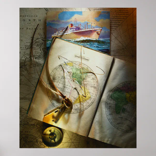 Map And Compass Poster | Zazzle