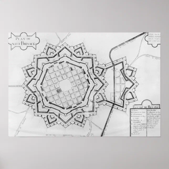 Map and fortifications of Neuf-Brisach Poster | Zazzle