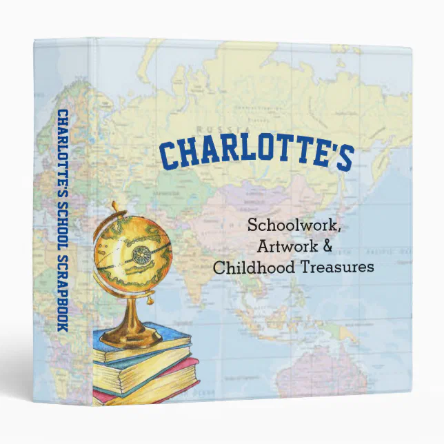 Map and Globe School Work and Art Work 3 Ring Binder | Zazzle