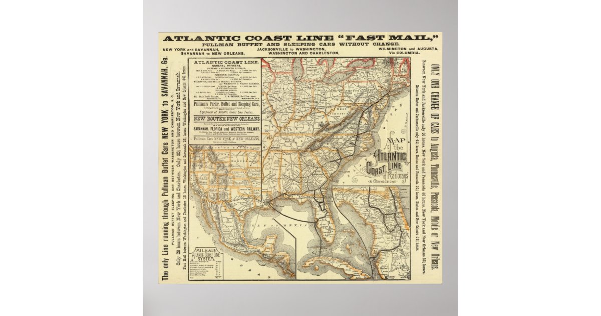Map Atlantic Coast Line Poster | Zazzle