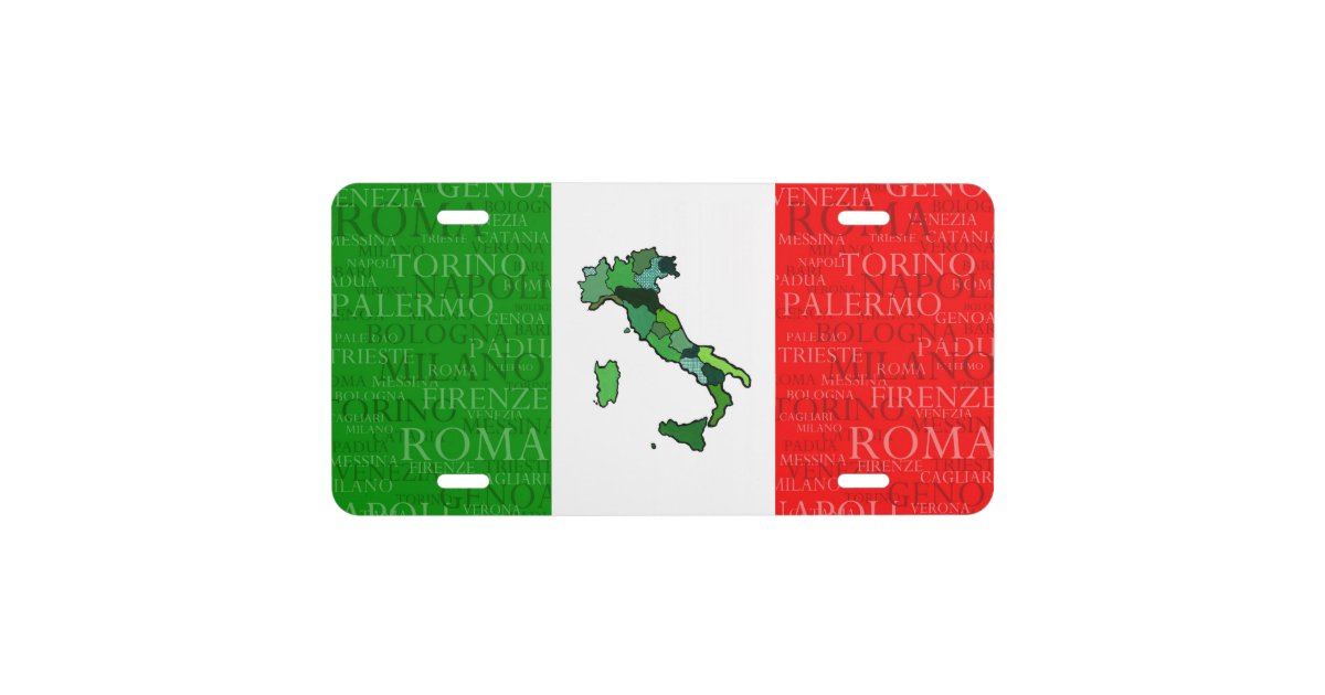 Map, Cities, and Flag of Italy License Plate | Zazzle