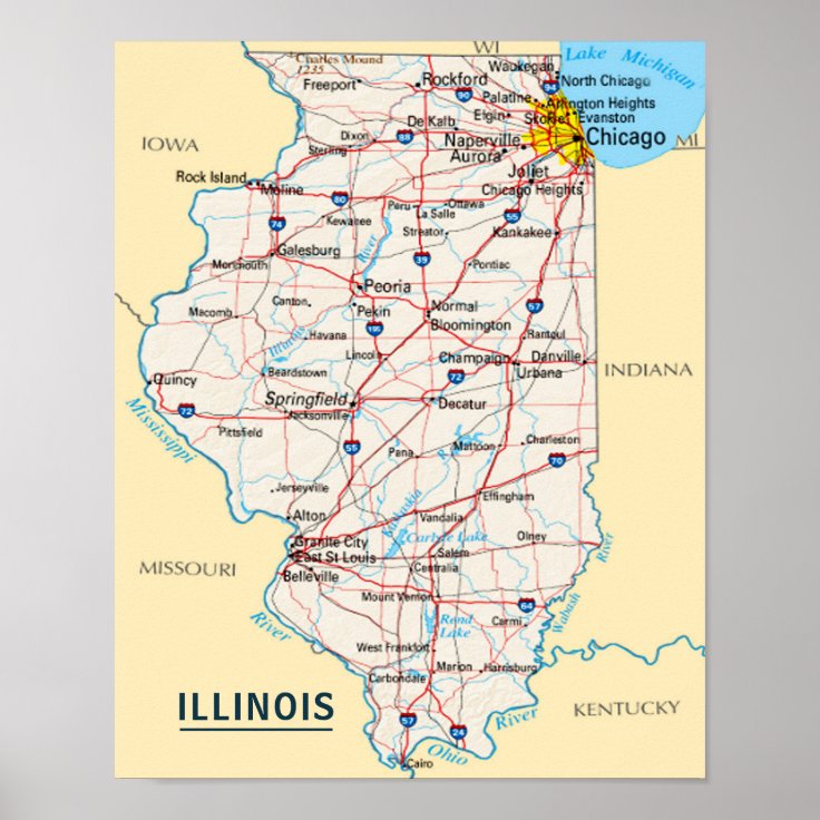 Map Illinois Travel Destination for Home or Office Poster | Zazzle
