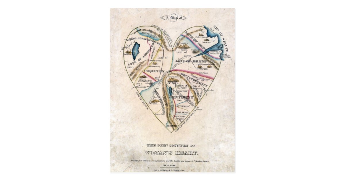 Map of a Womans Heart Postcard | Zazzle.com