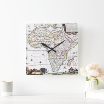 Map of Africa | 1696 Square Wall Clock | Zazzle