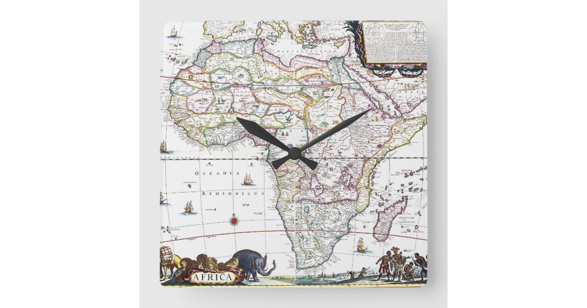 Map of Africa | 1696 Square Wall Clock | Zazzle