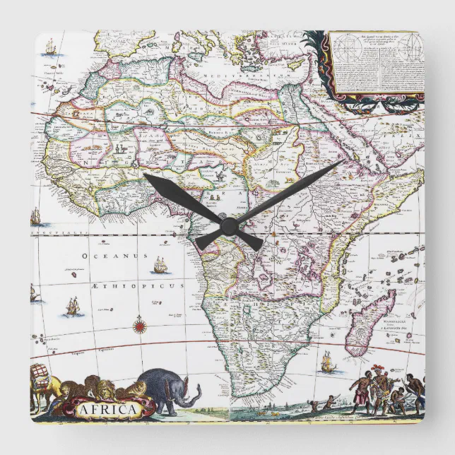 Map of Africa | 1696 Square Wall Clock | Zazzle