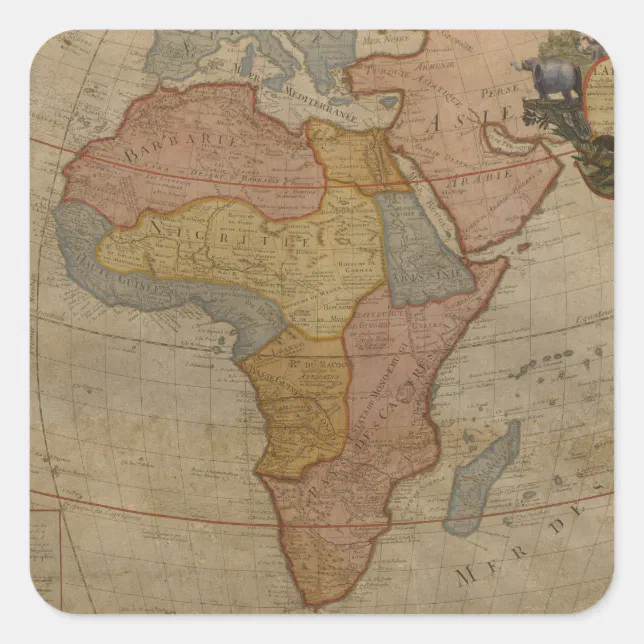 Map of Africa | 1700 Square Sticker | Zazzle