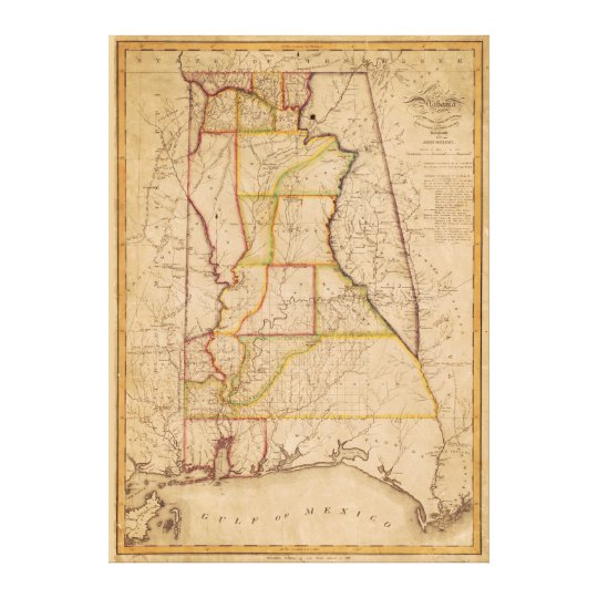 Map of Alabama by John Melish (1819) Canvas Print | Zazzle.com