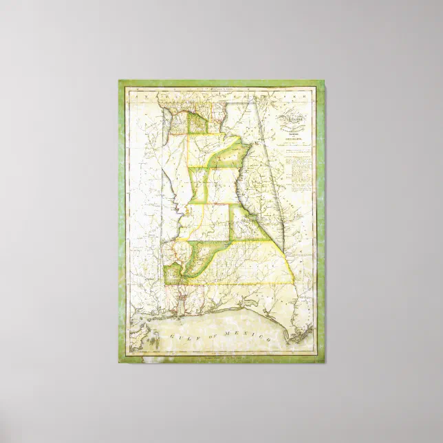 Map of Alabama by John Melish (circa 1818-1820) Canvas Print | Zazzle