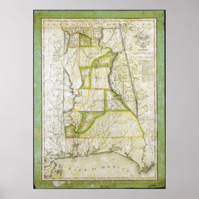 Map of Alabama by John Melish (circa 1818-1820) Poster | Zazzle