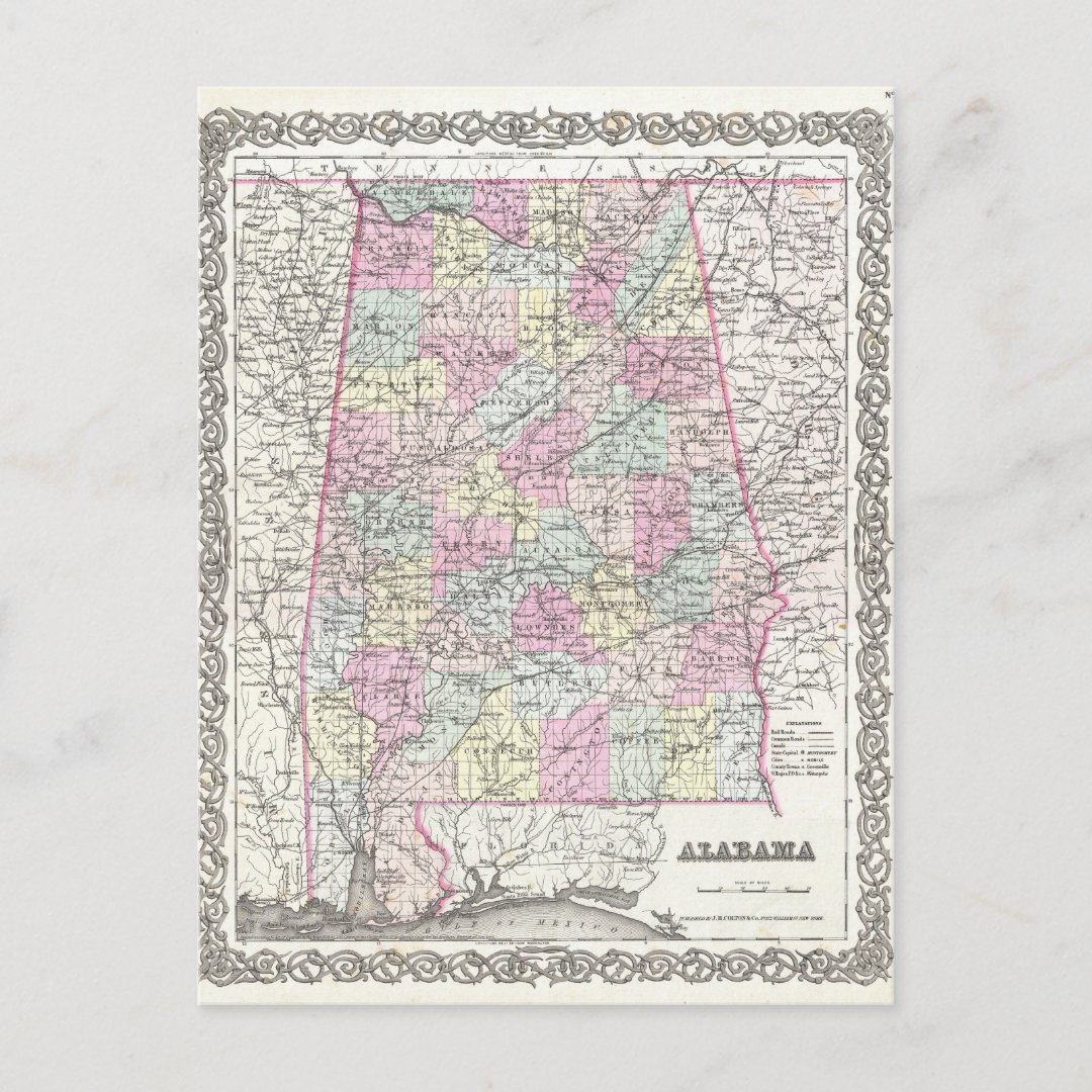 Map of Alabama Postcard | Zazzle