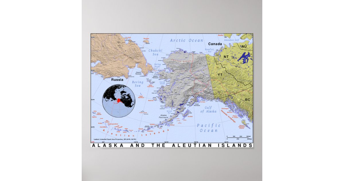 Map of Alaska and the Aleutians Poster | Zazzle