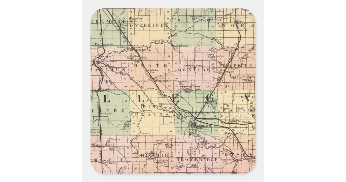 Map of Allegan County, Michigan Square Sticker | Zazzle