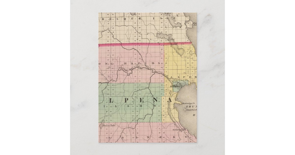 Map of Alpena County, Michigan Postcard | Zazzle