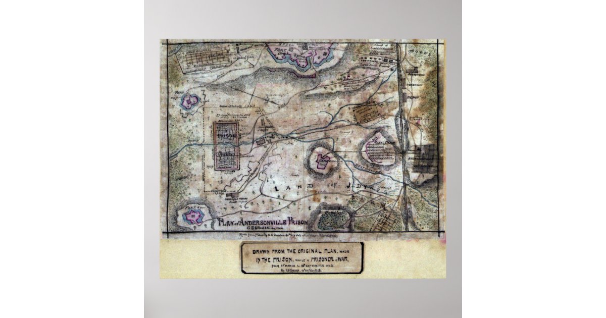MAP of ANDERSONVILLE PRISON - CIVIL WAR 1864 Poster | Zazzle