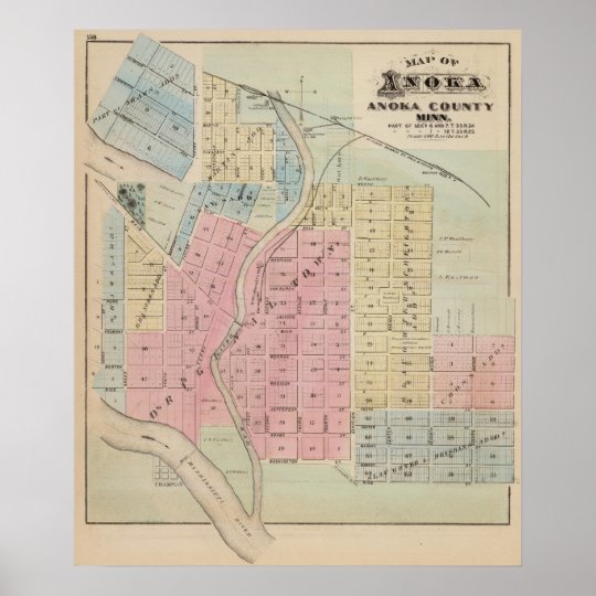 Map of Anoka, Anoka County, Minnesota Poster | Zazzle.com