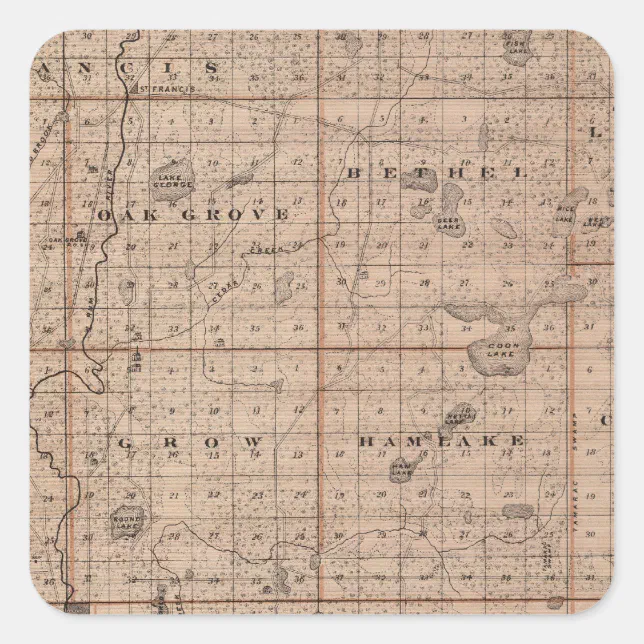 Map of Anoka County, Minnesota Square Sticker | Zazzle